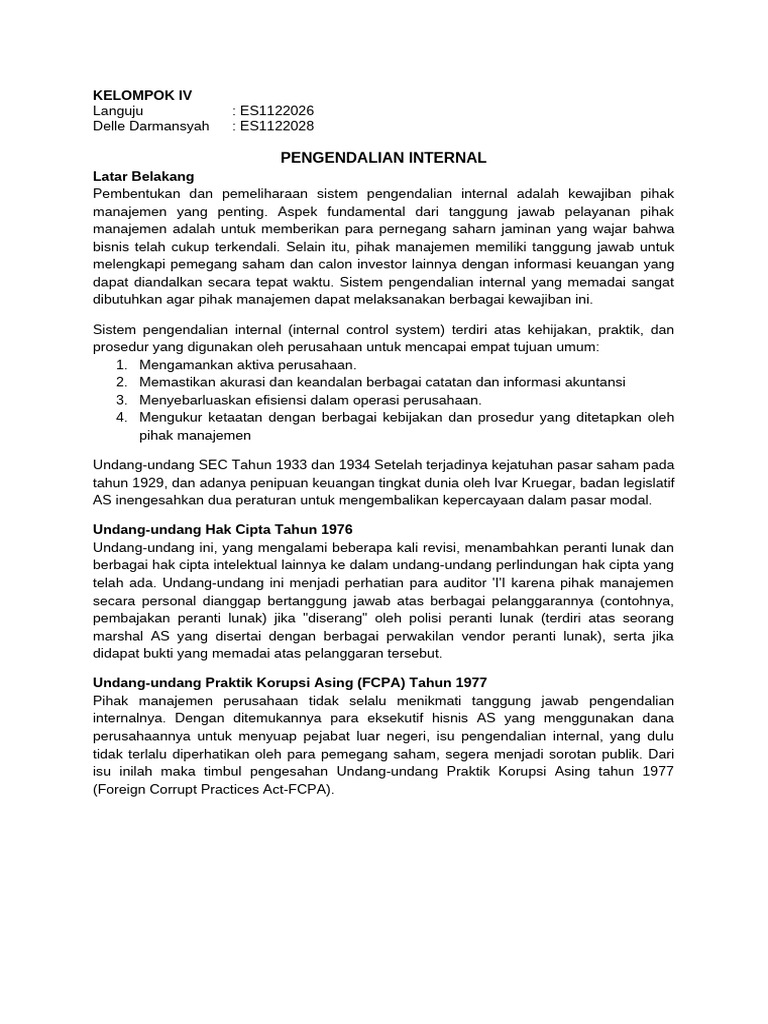 Audit TI BAB 1 Pengendalian Internal | PDF