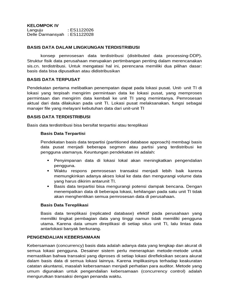 Audit TI BAB 3 Basis Data Dalam Lingkungan Terdistribusi | PDF