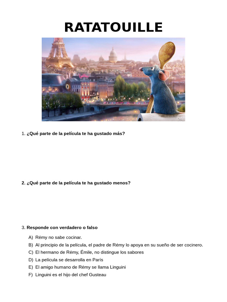 Personajes y Resumen de Ratatouille | PDF