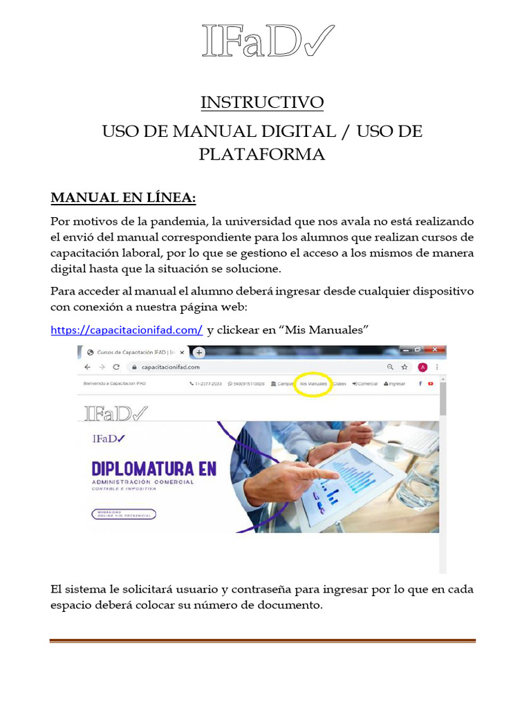 Acceso y Uso de Manuales y Plataforma IFaD | PDF | Contraseña | Informática