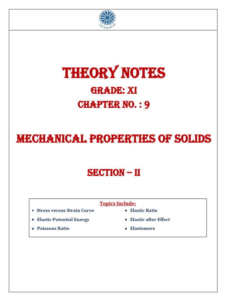 (Section-2) Notes - Mechanical Properties of Solids - GR XI | PDF ...