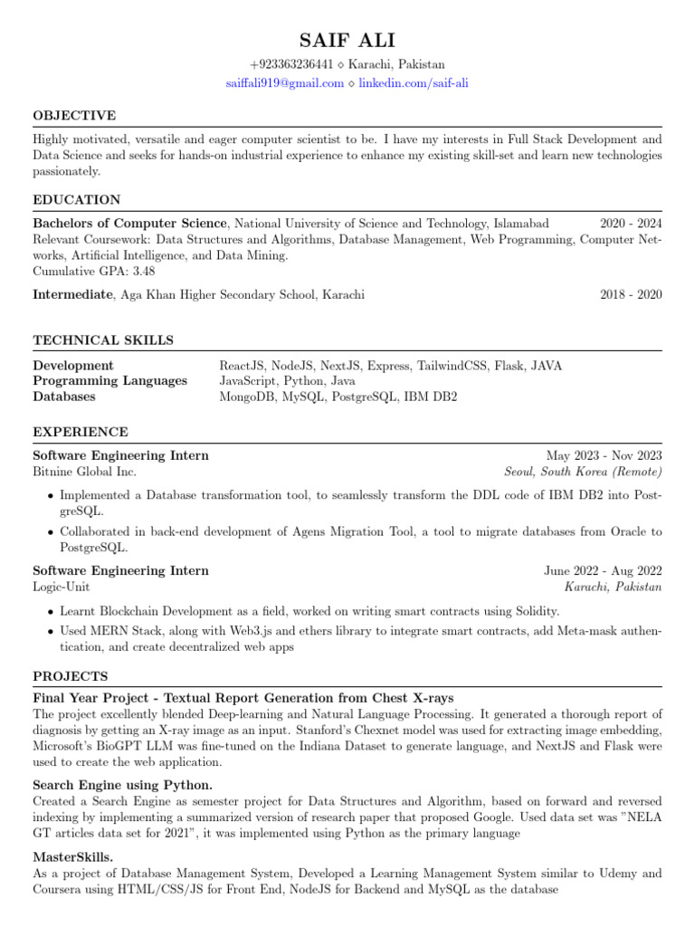 Saif - Ali - Resume (1) - 1 | PDF | Databases | Python (Programming Language)