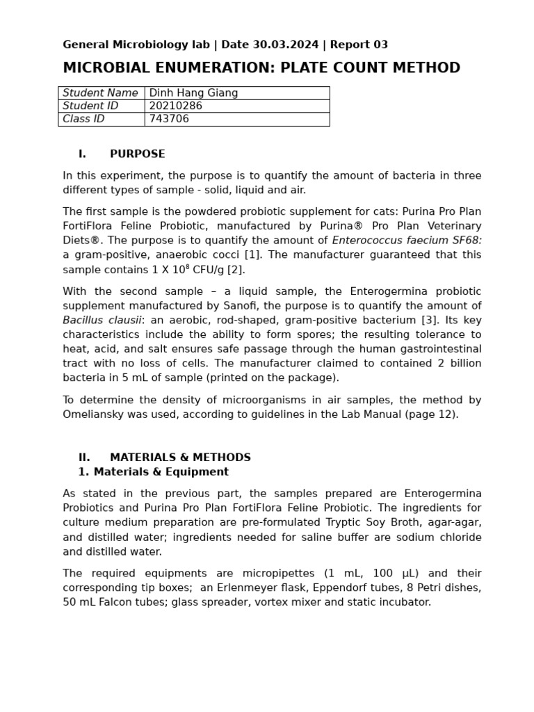 MicrobiologyLab Report03 Ver2 | PDF | Colony Forming Unit | Agar