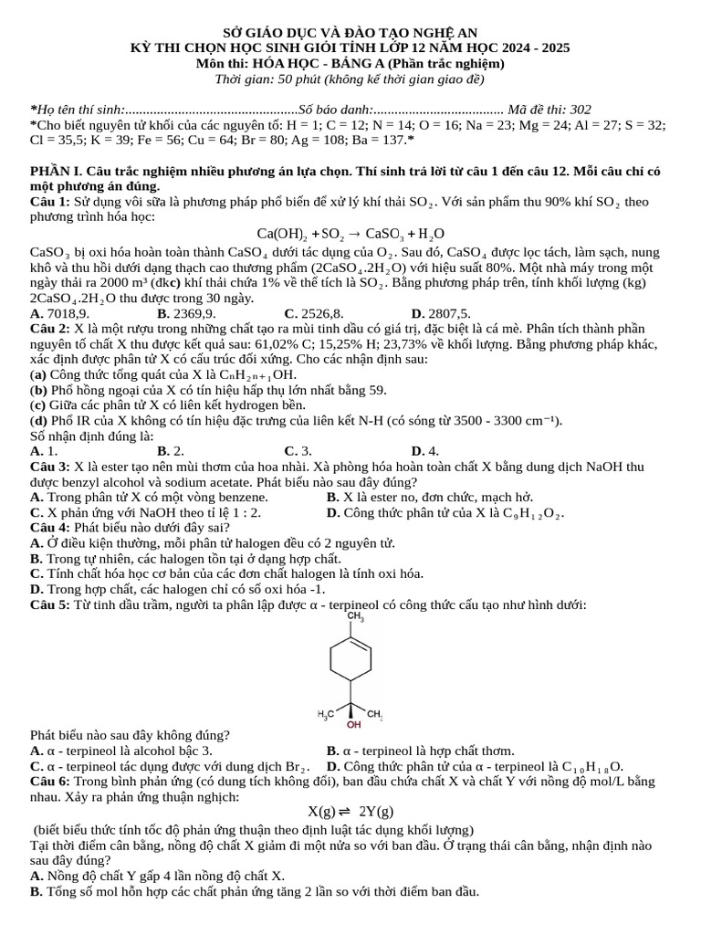 ĐỀ HSG 12 NGHỆ AN 2024 2025 | PDF