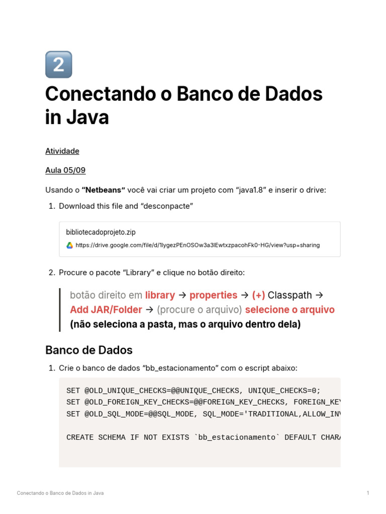 Banco de Dados - Contectando MSQL (Banco de Dados) Com Java, Usando Eclipse (PARTE 1) | PDF ...