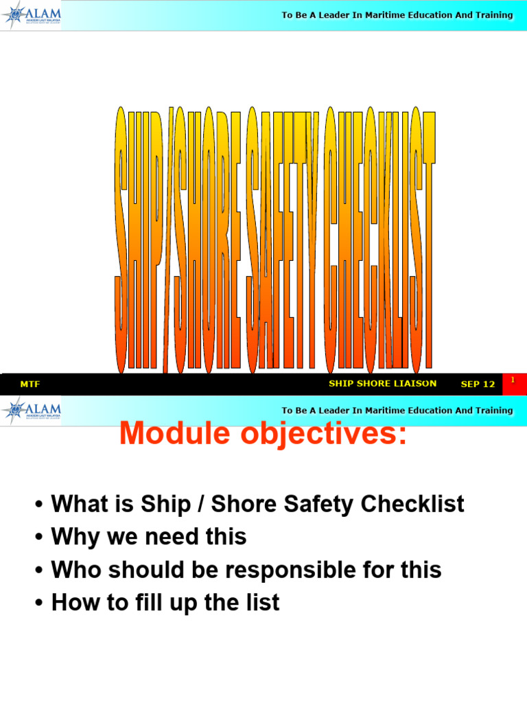 Ship Shore Safety Checklist Guide | PDF | Ships