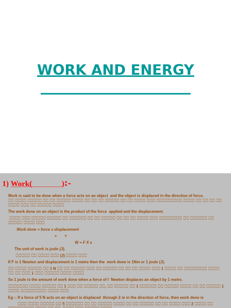 Class 9 Work Energy | PDF | Watt | Potential Energy