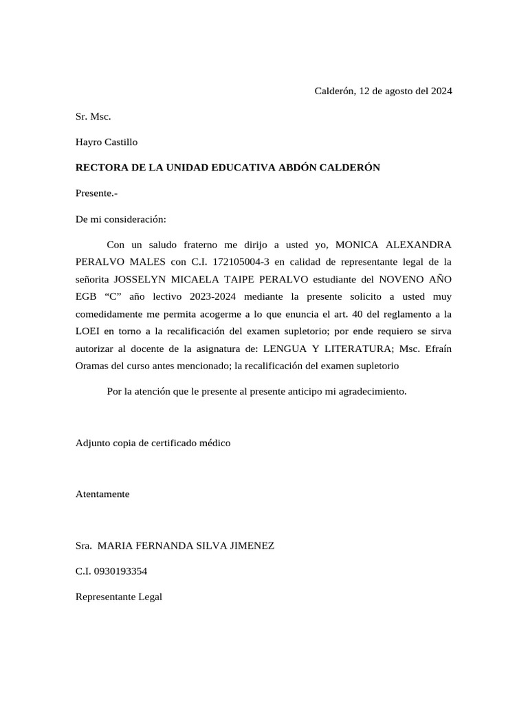 Oficio Examen Atrasado Rectora Vespertina Una Sola Materia | PDF