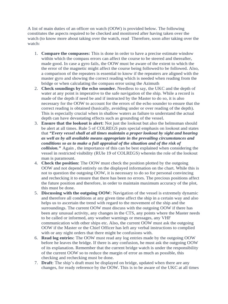 1.17 A List of Main Duties of An Officer On Watch | PDF