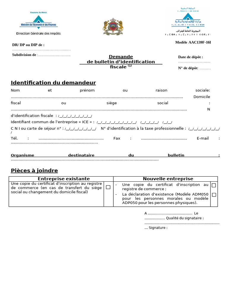 Demande d'Identifiant Fiscal au Maroc | PDF