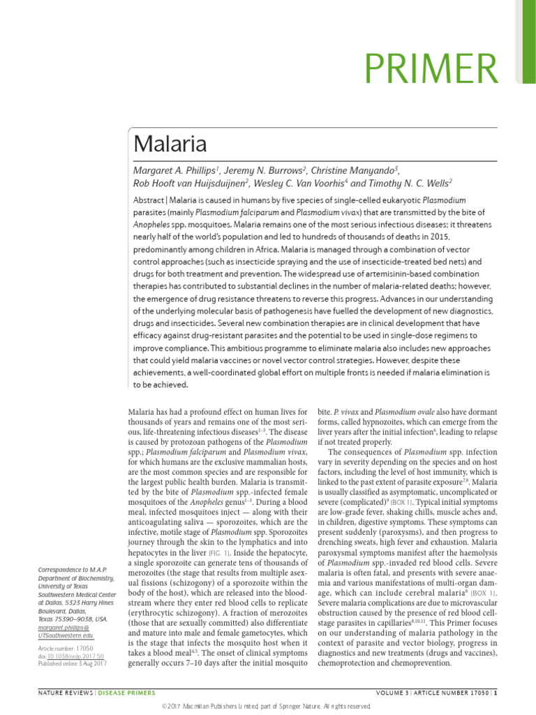 Malaria Primer | PDF | Malaria | Plasmodium