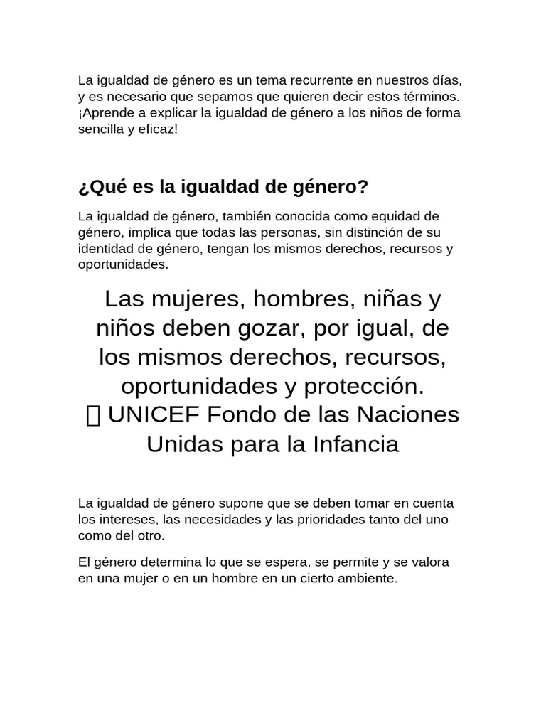 La Igualdad de Género Es Un Tema Recurrente en Nuestros Días | PDF ...