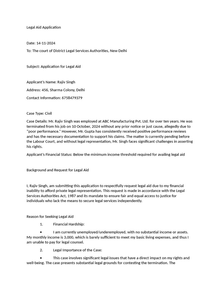 Legal Aid Application by Rajiv Singh | PDF | Legal Aid | Rights