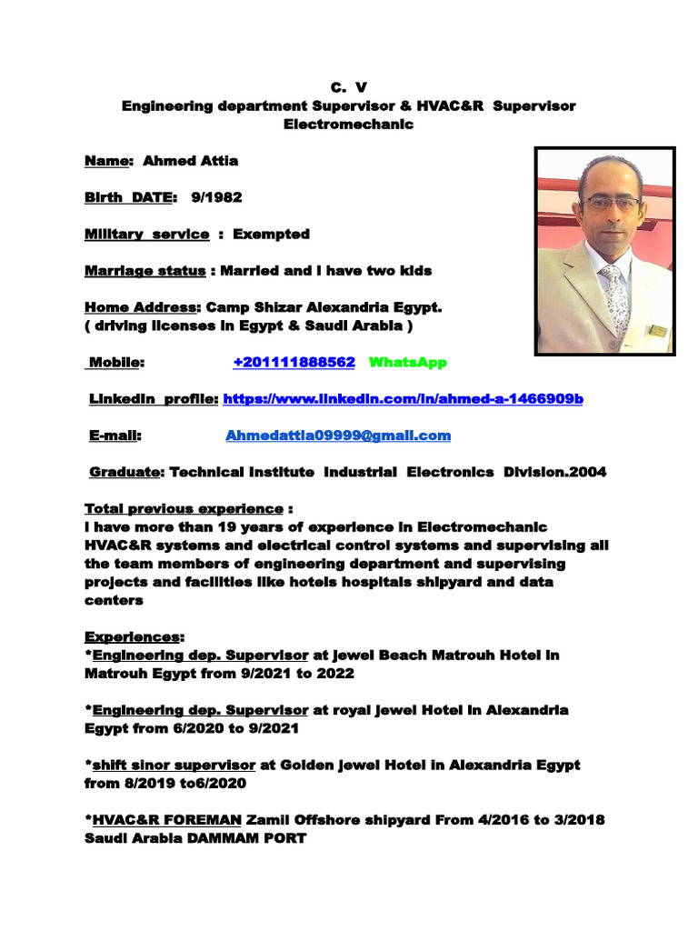Ahmed Attia CV (2023) | PDF | Air Conditioning | Engineering Thermodynamics