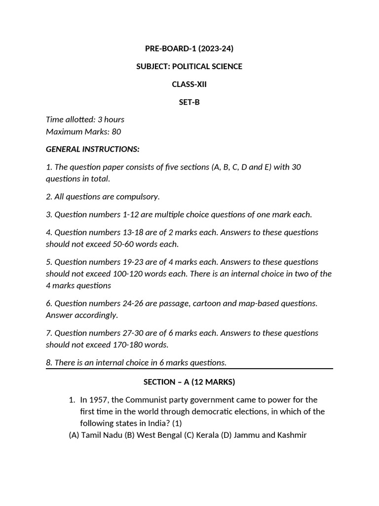 BP - Board 1 Set B PSc. 2023-24 | PDF | Soviet Union | World Politics