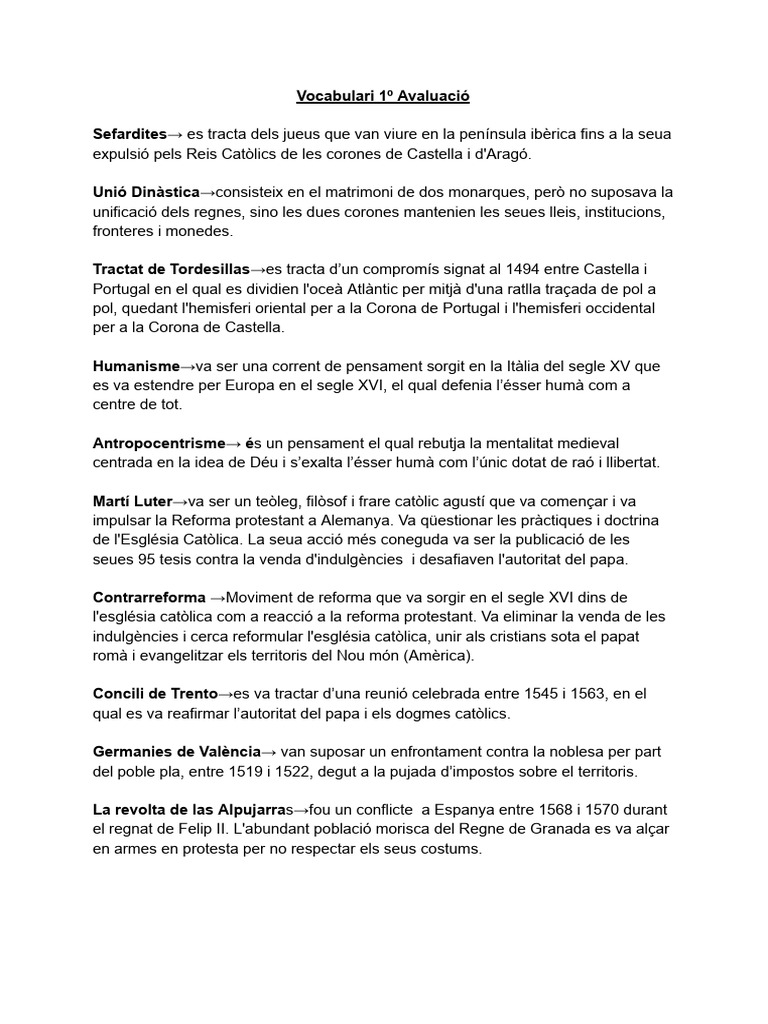 Alumnes SOLUCION Vocabulari 1º Avaluació | PDF