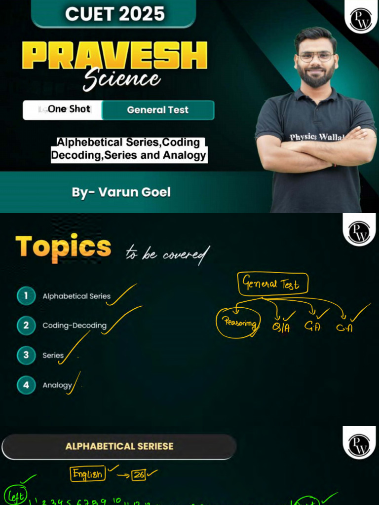 PW - 01 - Alphabetical Series, Coding - Decoding, Analogies | PDF