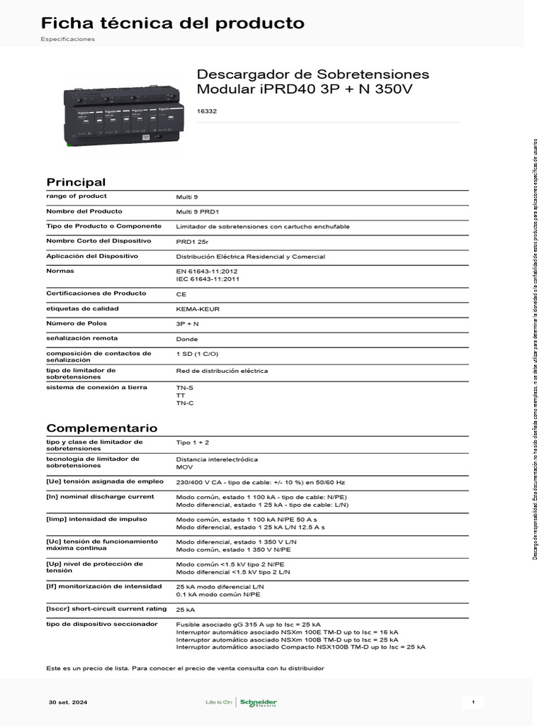 Schneider Electric - Acti-9-iPRF1-PRD1 - 16332 | PDF | Distribución de ...