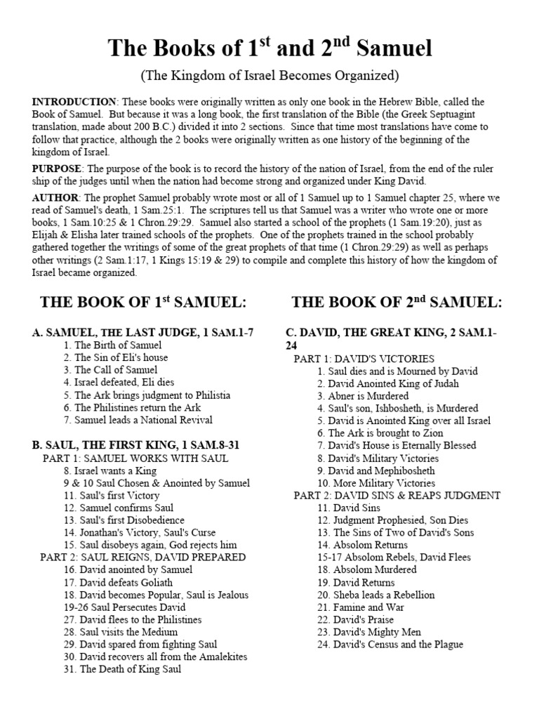 1 2 SAMUEL Outline | PDF | Saul | David