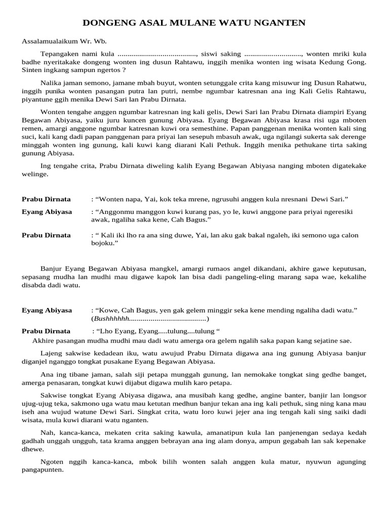 Dongeng Asal Mulane Watu Nganten | PDF