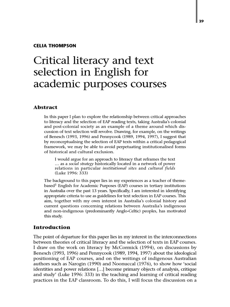 Critical - Literacy - and - Text - Selection - in EFL | PDF | English ...