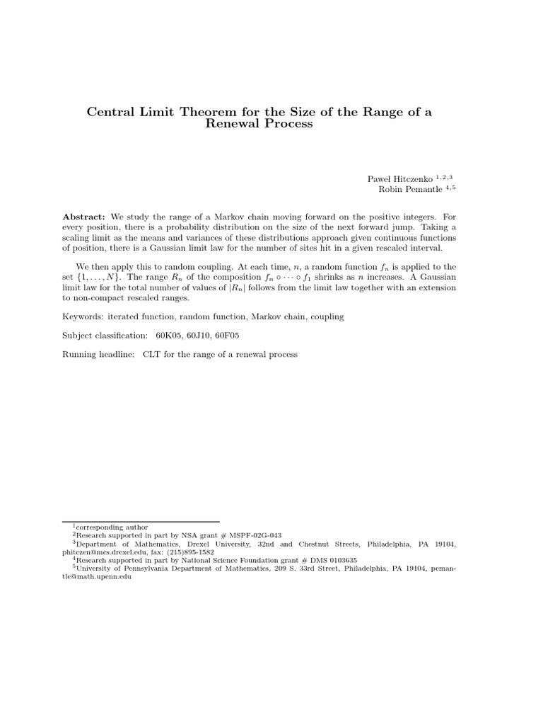 Central Limit Theorem For The Size of The Range of A - Penn Math ...