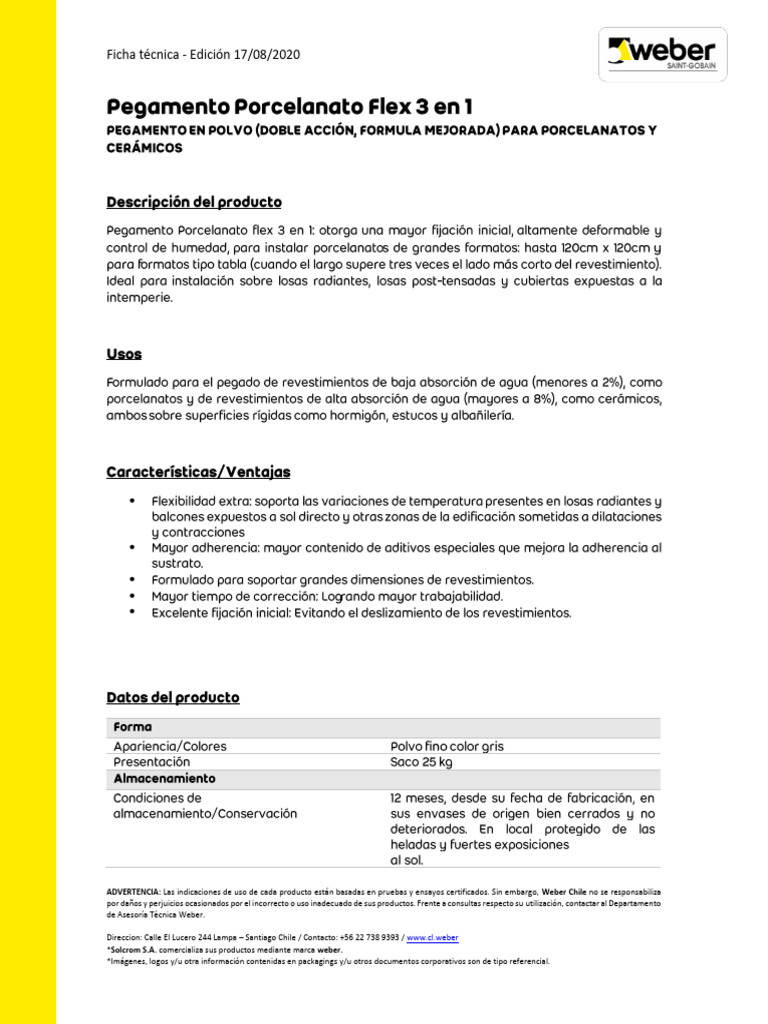 Pegamento Porcelanato Flex 3 en 1 | PDF