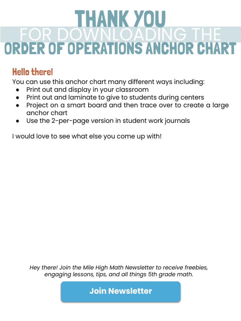 Order of Operations Anchor Chart | PDF