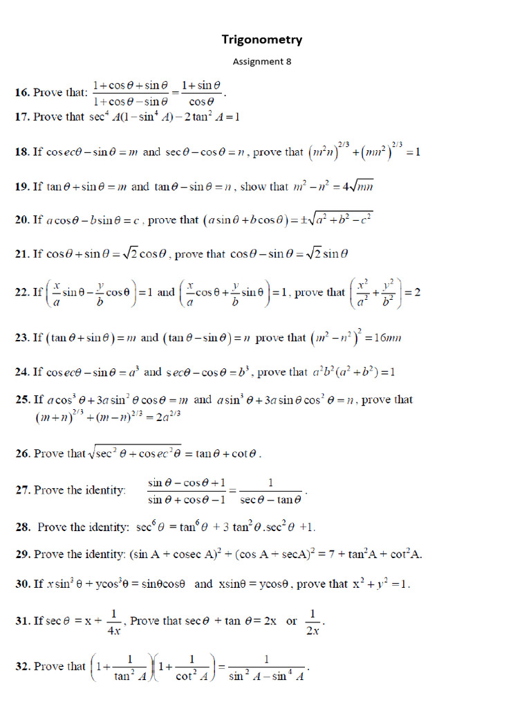 Trigonometry - Assignment 8 | PDF