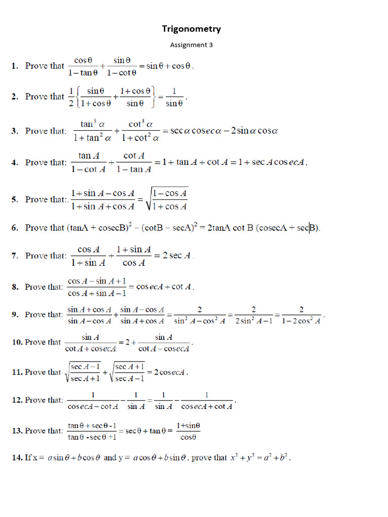 Trigonometry - Assignment 7 | PDF