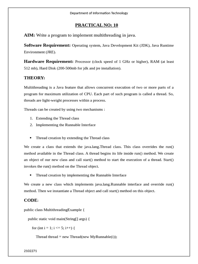 Java 10 14 | PDF | Thread (Computing) | Method (Computer Programming)