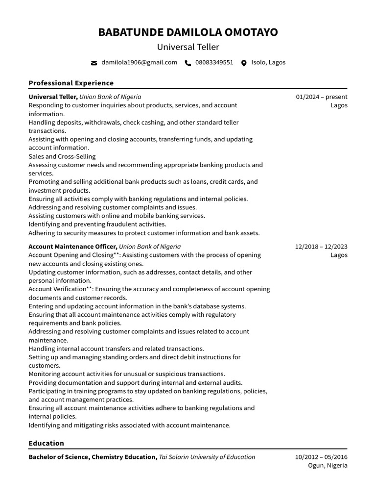 BABATUNDE-DAMILOLA-OMOTAYO-FlowCV-Resume-20240528 | PDF | Banks ... BABATUNDE-DAMILOLA-OMOTAYO-FlowCV-Resume-20240528 | PDF | Banks ...