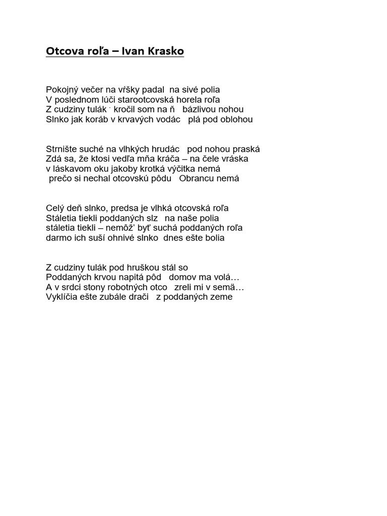 Otcova Roľa - Ivan Krasko | PDF