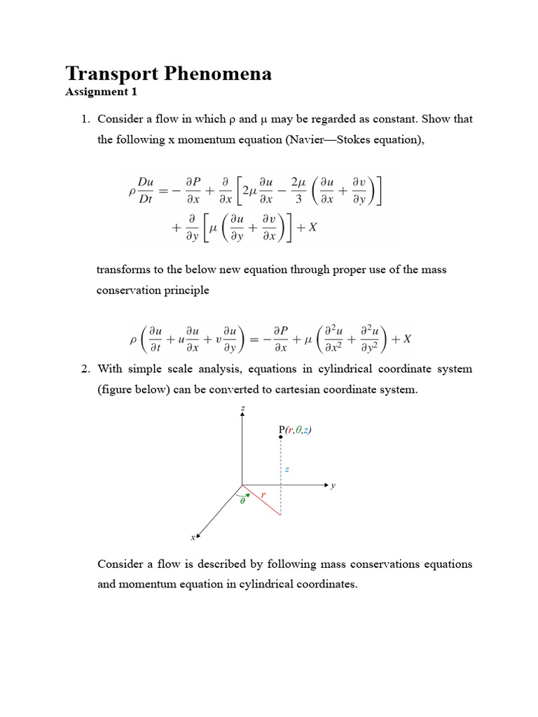 Assignment 1 Transport Phenomena | PDF