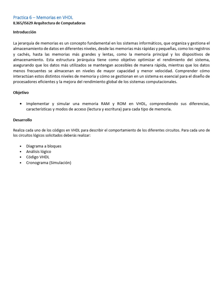 Practica 5 - Memorias en VHDL - AVMJ | PDF | Vhdl | Equipo de oficina