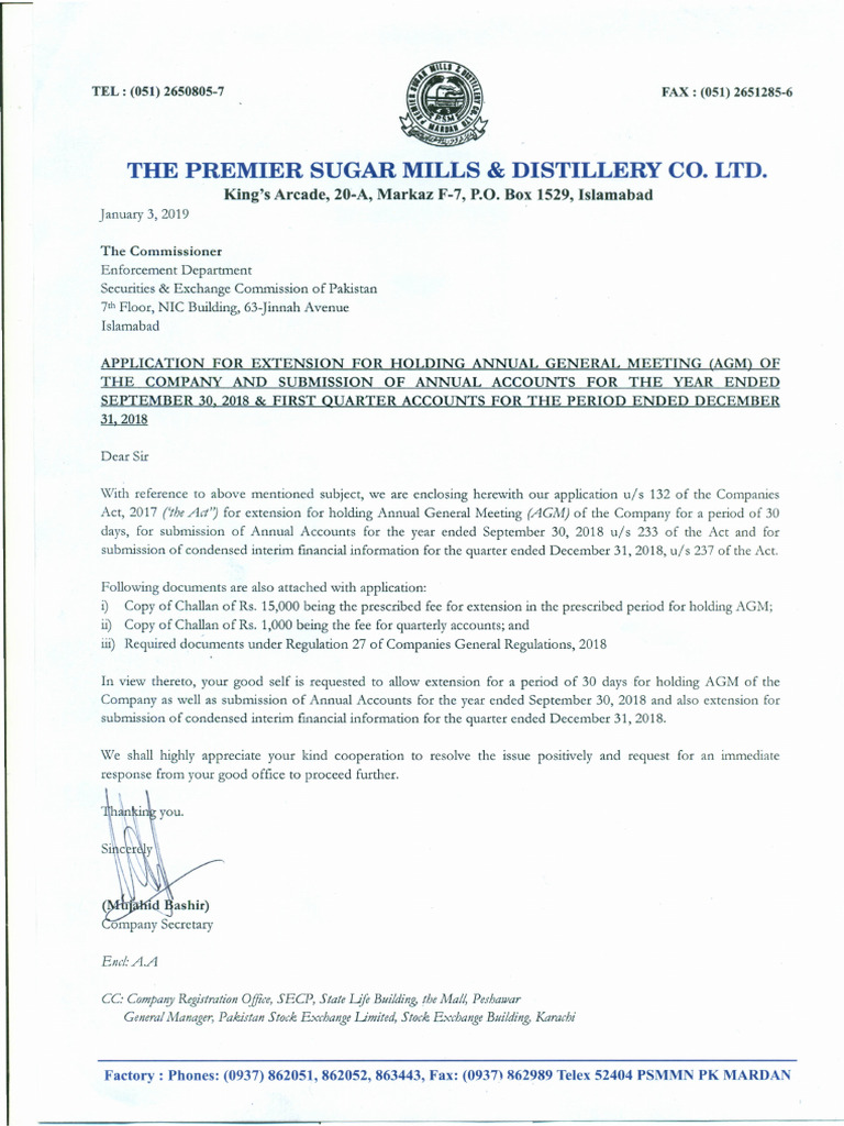 The Premier Sugar Mills & Distillery CO: K N S Rcade 20 Markaz F-7 P.O. Bo 1529 Slamab D | PDF ...