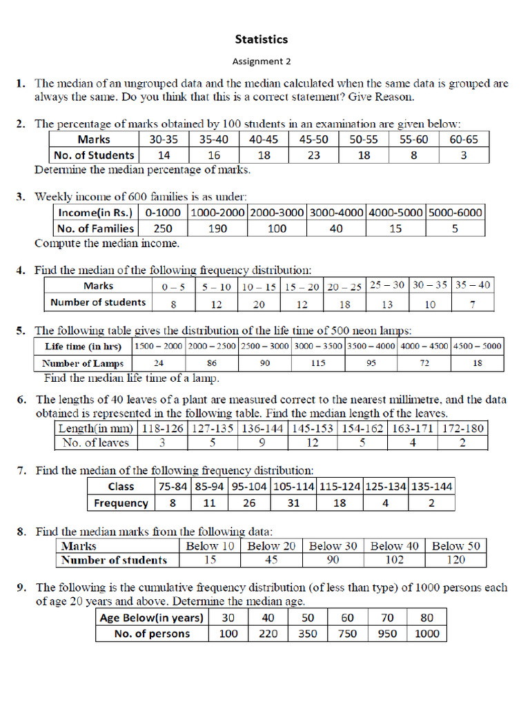 Statistics - Median - Assignment 2 | PDF