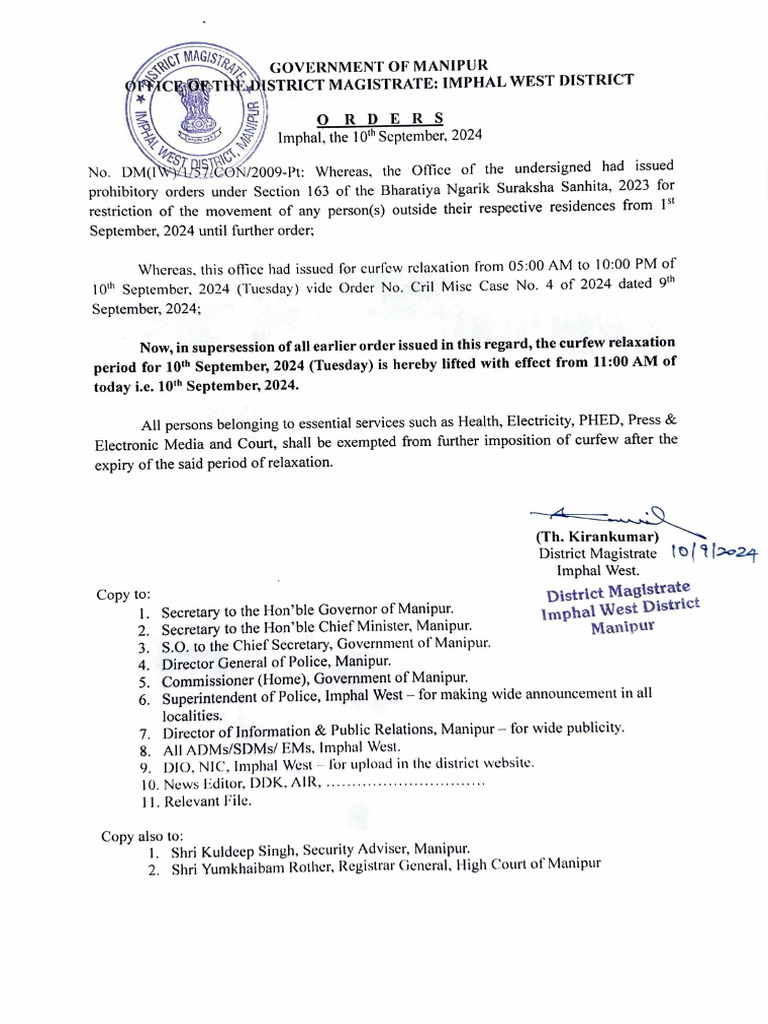 Curfew Imposition Order 10 Sep 2024 | PDF