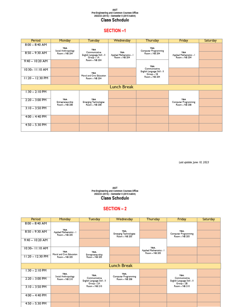 AAiT PECC 2015 Sem II Sections | PDF | Academic Term
