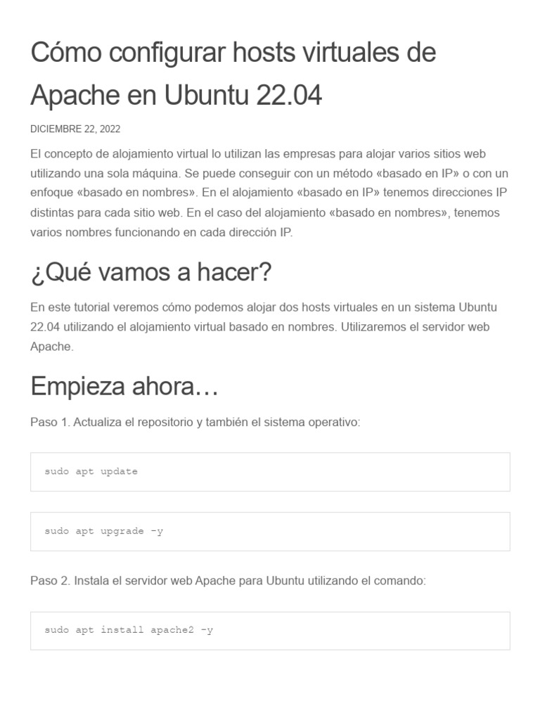 02 - Configurar Hosts Virtuales de Apache en Ubuntu | PDF | Servidor HTTP Apache | Red mundial