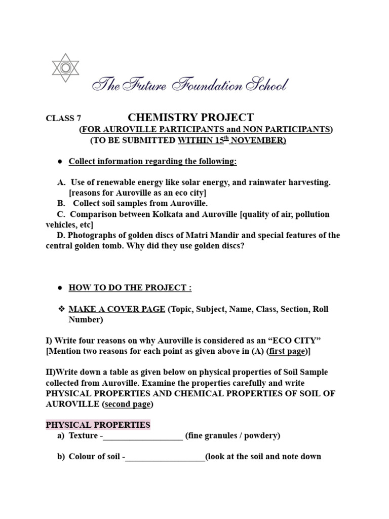Class 7 Chemistry Project Guidelines | PDF | Soil | Earth Sciences