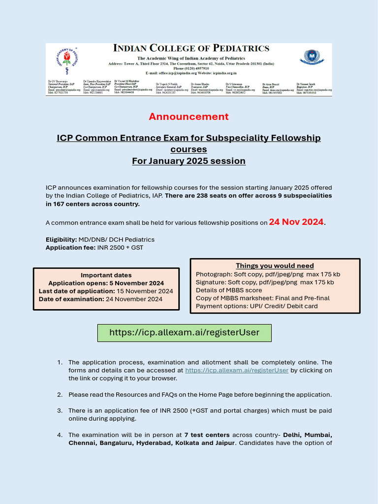 ICP Fellowship Exam Announcement 2025 | PDF | Doctor Of Medicine ...