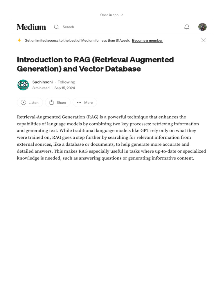 Introduction To RAG (Retrieval Augmented Generation) and Vector Database - by Sachinsoni ...