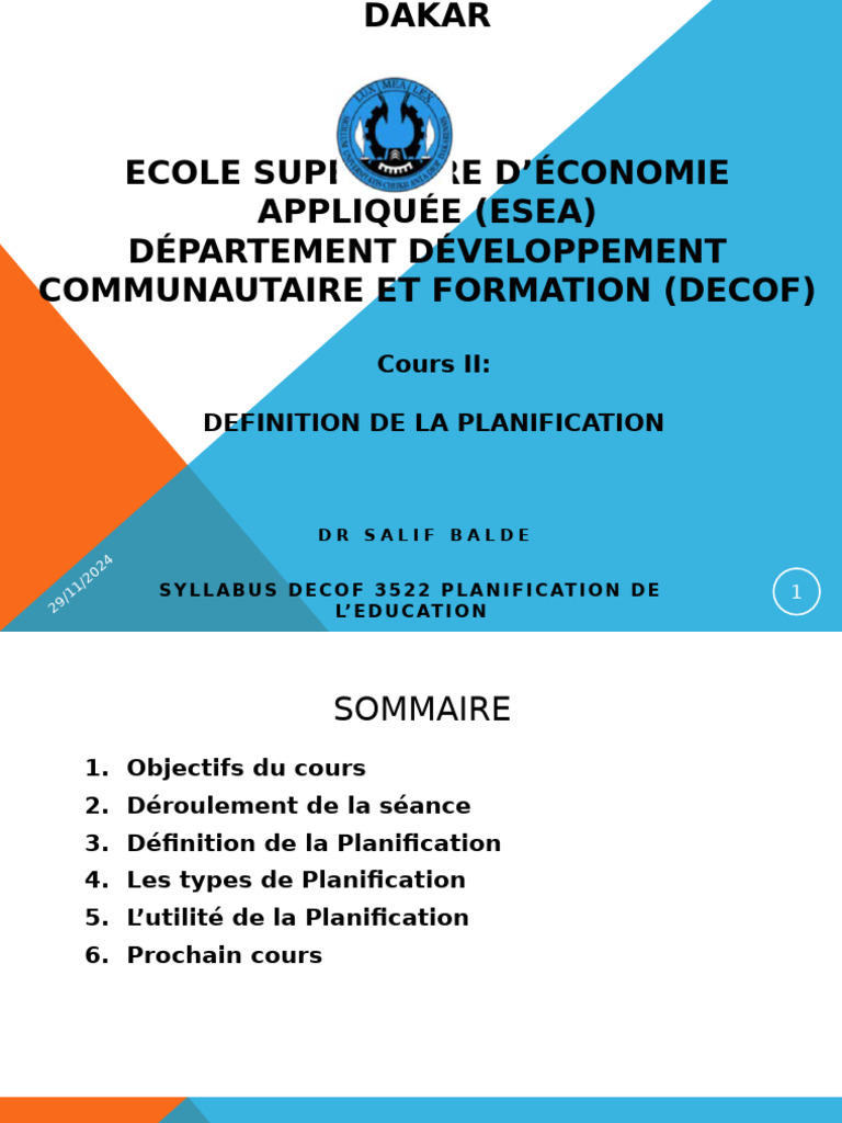 Cours 2 - Definition de La Planification | PDF | Planification | Budget