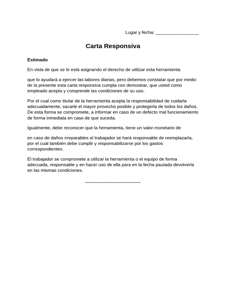 Carta Responsiva de Herramienta de Trabajo | PDF