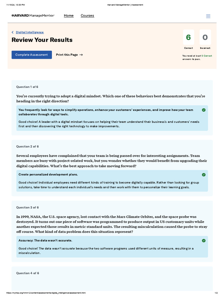 Harvard ManageMentor - Assessment2024 | PDF | Educational Assessment ...