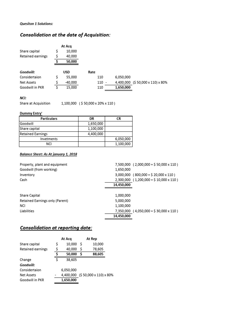 Foreign Subsidary Solution 1 - 4 | PDF | Goodwill (Accounting) | Mergers And Acquisitions