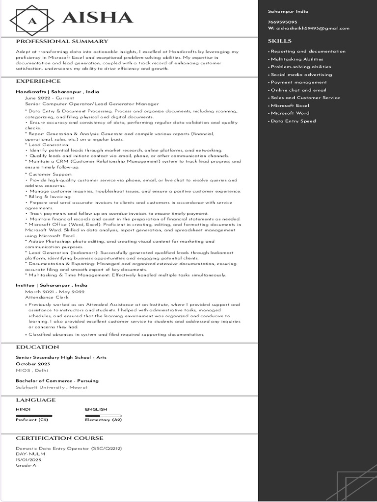 AISHA RESUME.. | PDF | Customer Relationship Management | Microsoft Excel