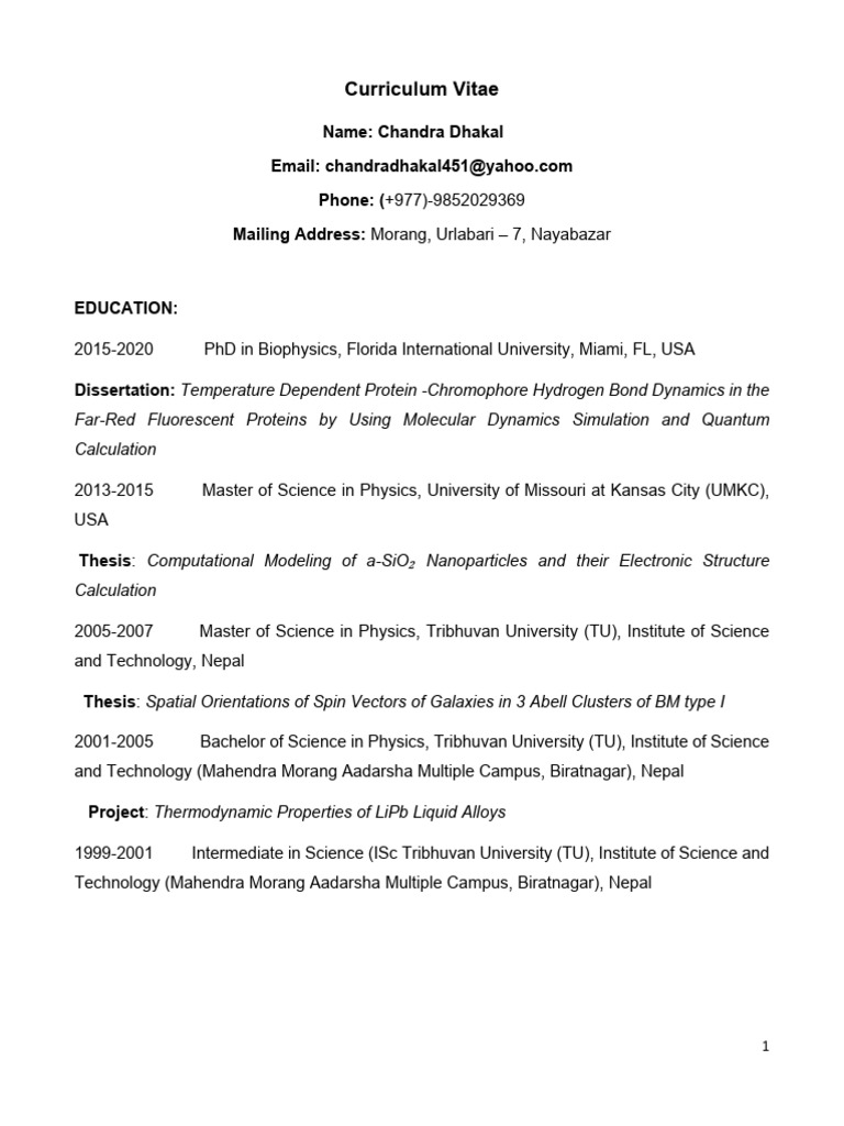 CV_Chandra | PDF | Quantum Chemistry | Molecular Dynamics