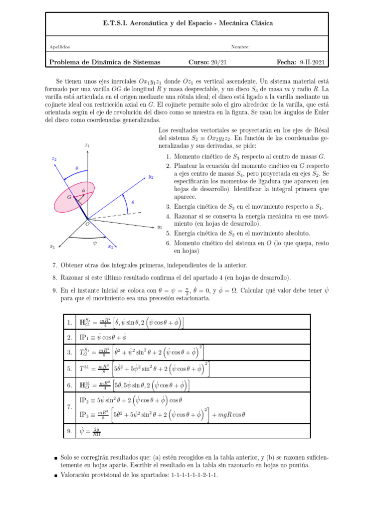 01 FINAL 20210209 Prob Din Sol Resuelto | PDF | Momento angular | Mecanica clasica